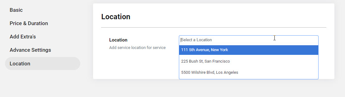 Assign Location in Service - WordPress Booking plugin - Bookingor